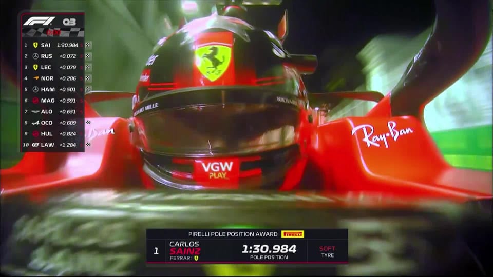 GP de Singapour (#15), Q3: Carlos Sainz (ESP) signe la pole position, Verstappen (NED) éliminé ...