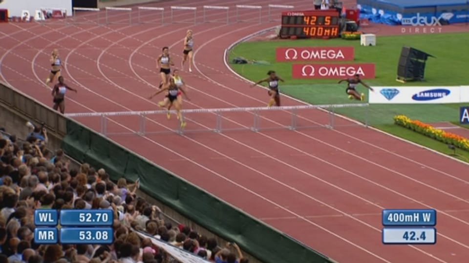 Athlétisme - Meeting Ligue de Diamant à Lausanne: 400 m haies dames: La Jamaïcaine Kaliese ...