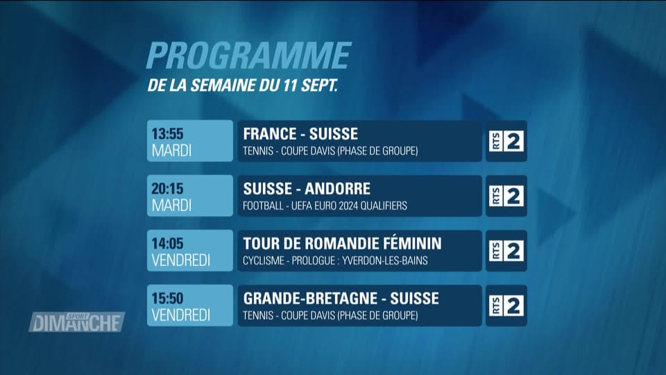 Sport dimanche - Programme de la semaine du 11 septembre - Play RTS